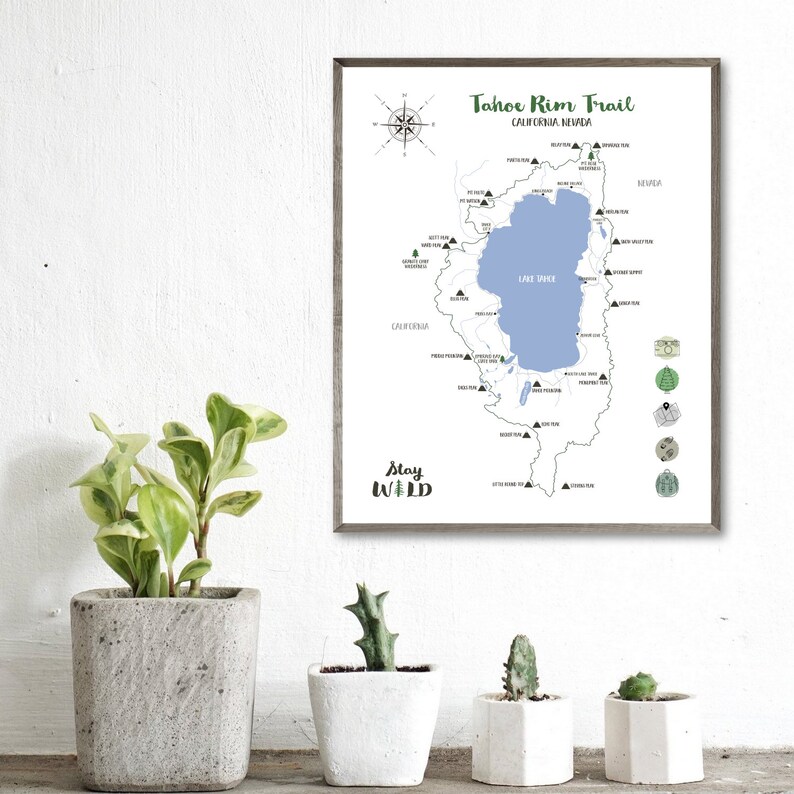Tahoe Rim Trail Map-Tahoe Rim Hiking Trail Print-TRT Hiking | Etsy