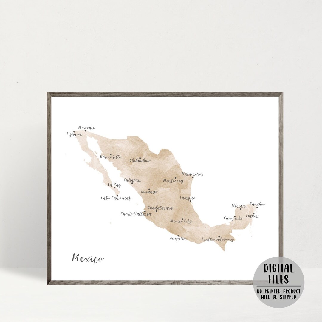 Mexico Map-mexico Poster-minimalist Map Print-watercolor Map Poster ...