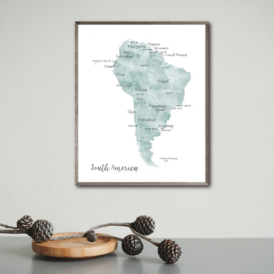 South America Map-south America Poster-minimalist Map Print-watercolor ...