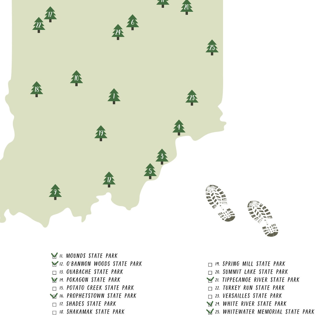Indiana State Parks Map Print-indiana State Parks Checklist-state Parks ...