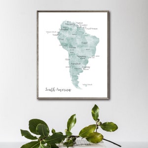 South America Map-south America Poster-minimalist Map Print-watercolor ...