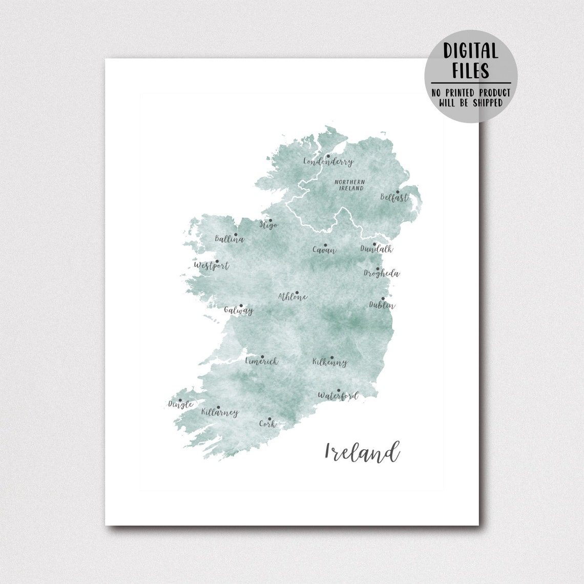 Ireland Map-ireland Poster-minimalist Map Print-watercolor Map - Etsy