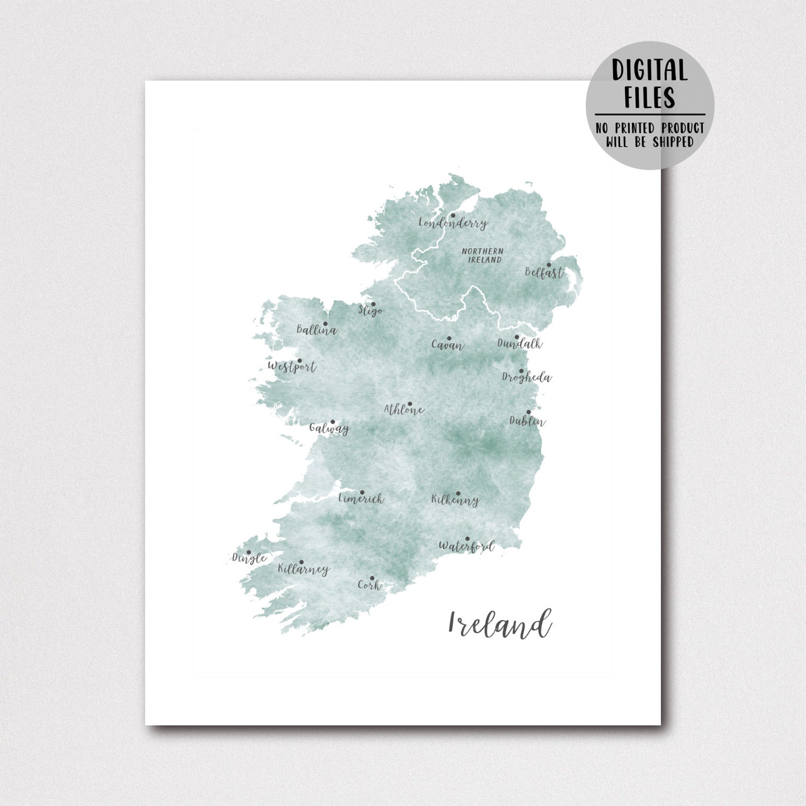 Ireland Map-ireland Poster-minimalist Map Print-watercolor Map - Etsy