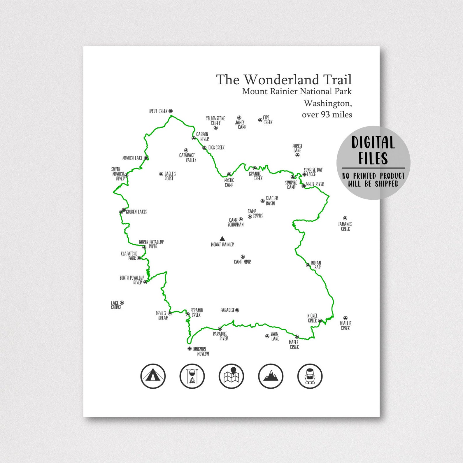 Wonderland Trail Map-wonderland Trail Hiking Map Print-mount - Etsy