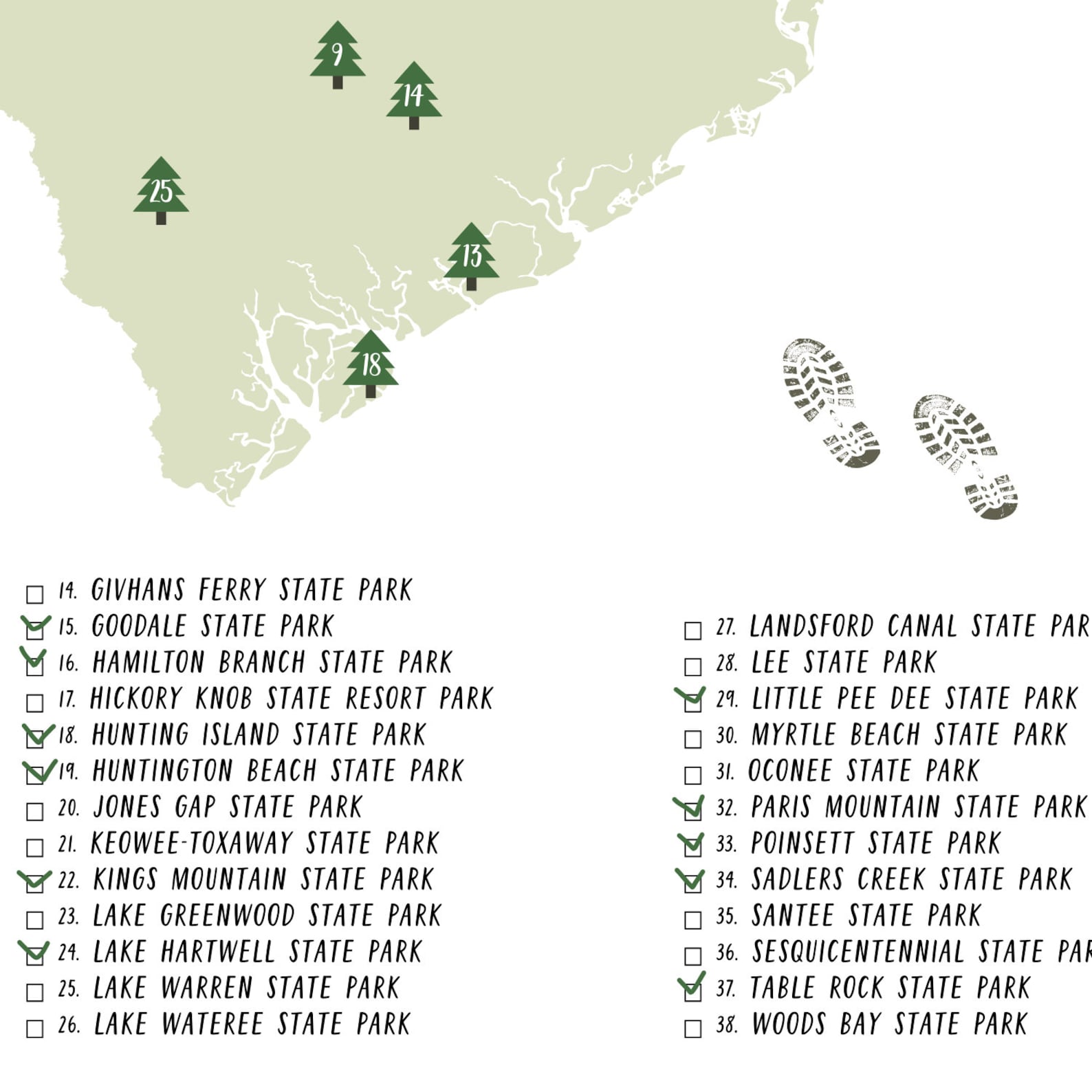 South Carolina State Parks Map-south Carolina State Parks Checklist ...