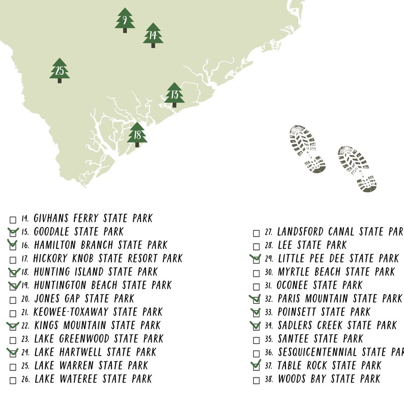South Carolina State Parks Map-south Carolina State Parks Checklist ...