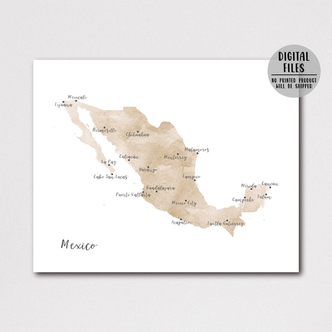 Mexico Map-mexico Poster-minimalist Map Print-watercolor Map Poster ...