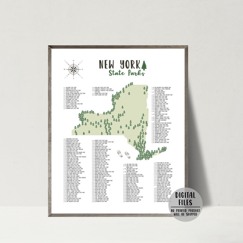 New York State Parks Map-new York State Parks Checklist-state - Etsy