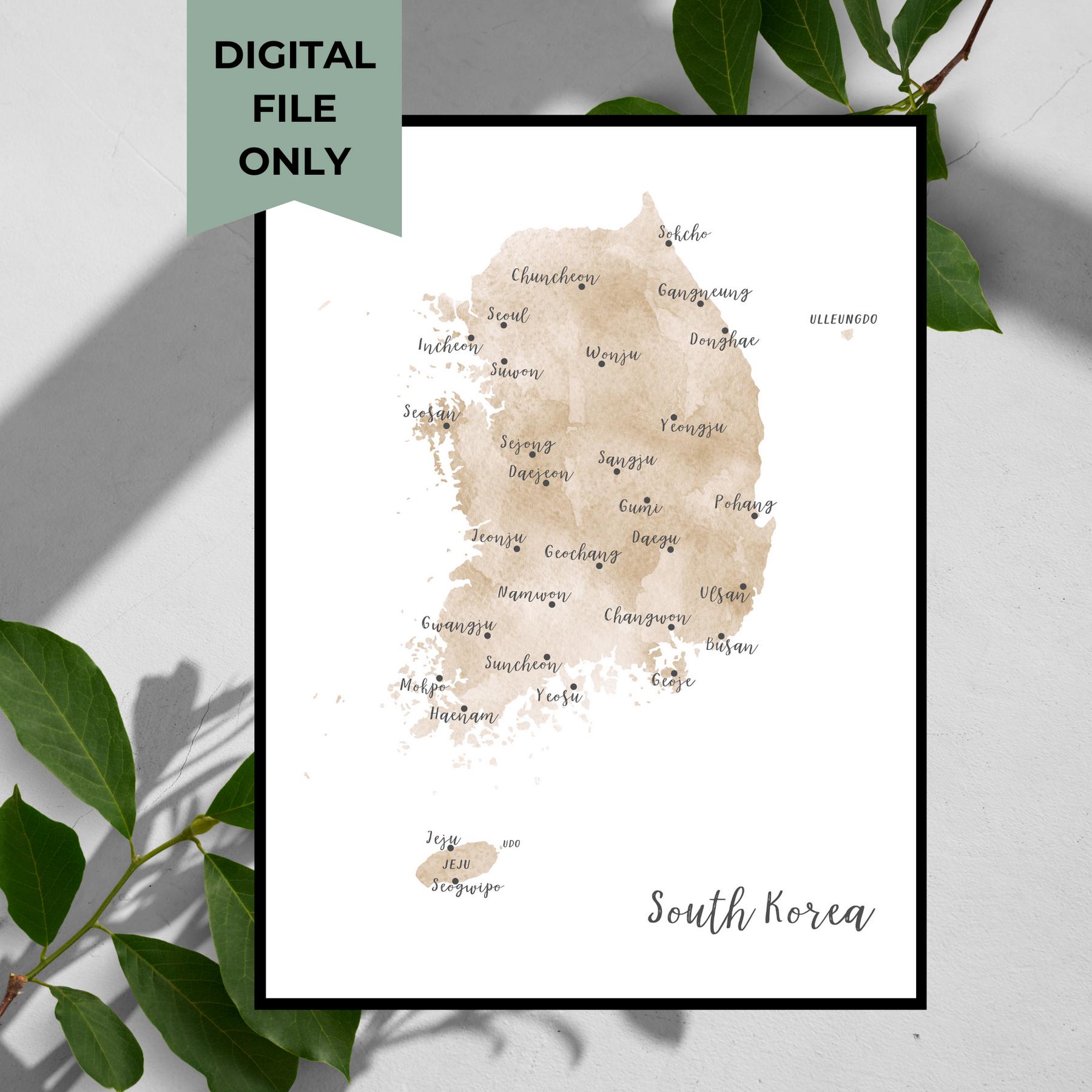 South Korea Map-south Korea Travel Poster-minimalist Map Print ...