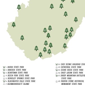 West Virginia State Parks Map Print-west Virginia State Parks Checklist ...