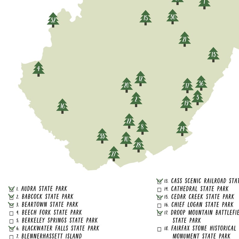 West Virginia State Parks Map Print-west Virginia State Parks - Etsy