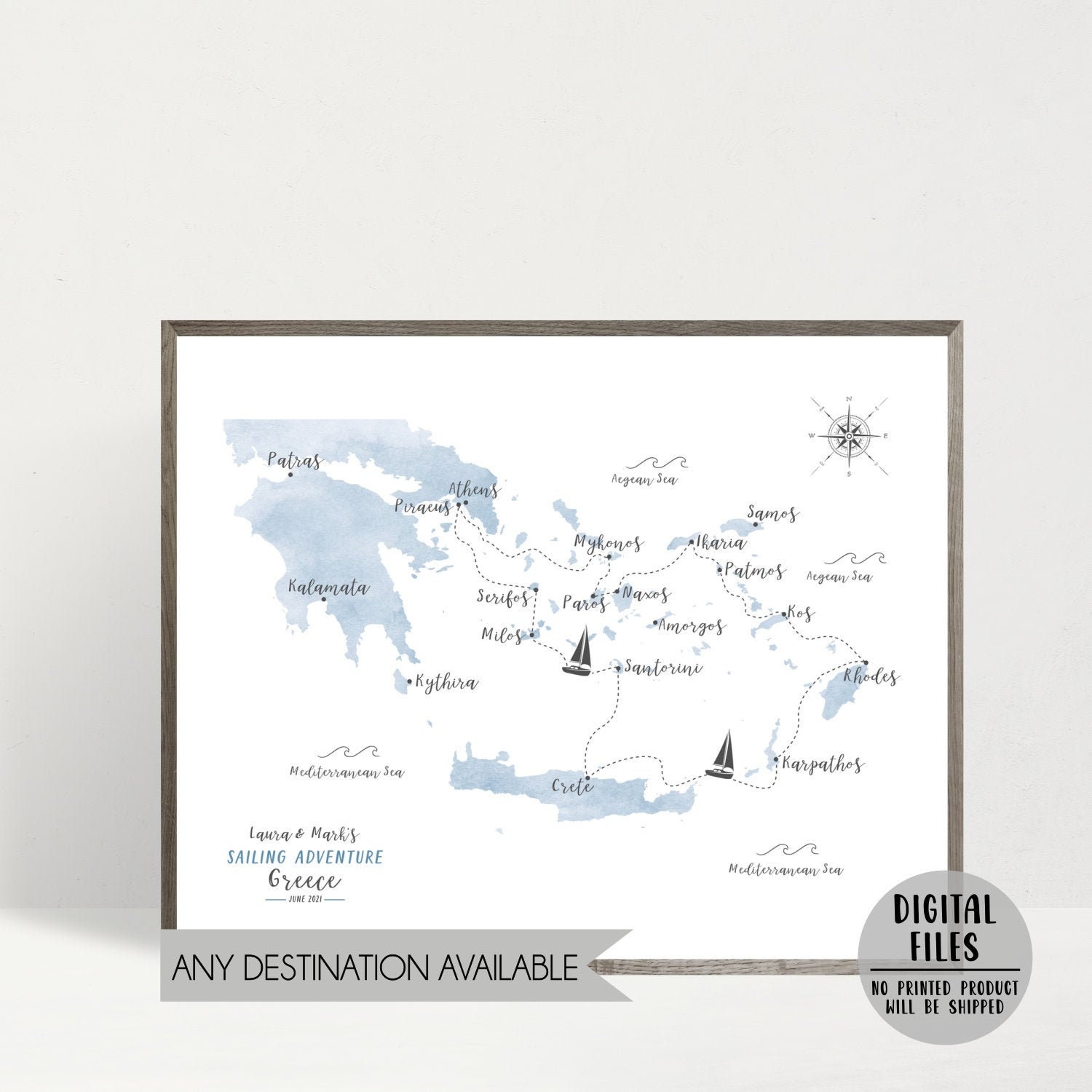Greece Travel Map-personalized Greek Islands Map-custom - Etsy