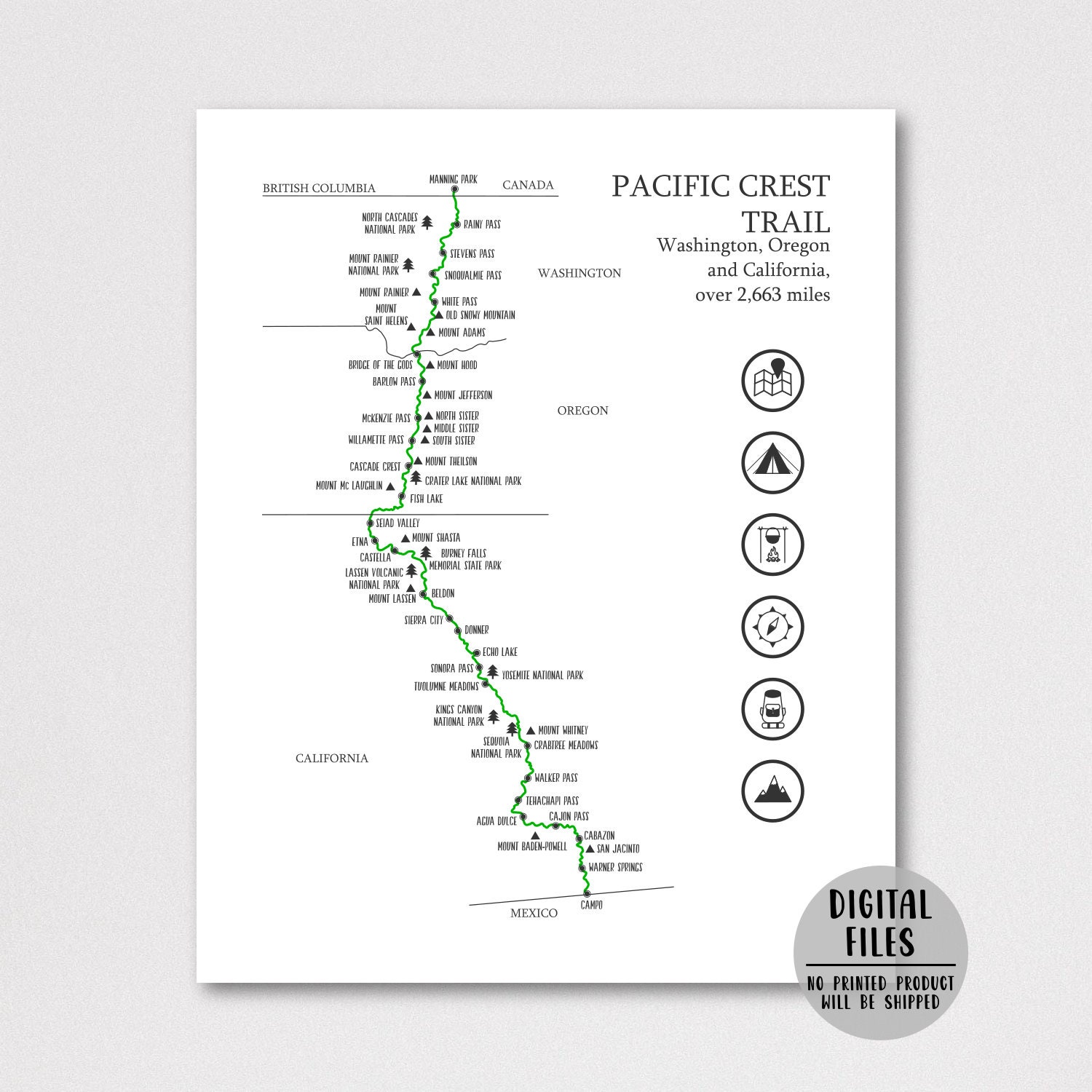 Pacific Crest Trail Map-pacific Crest Trail Hiking Map | Etsy