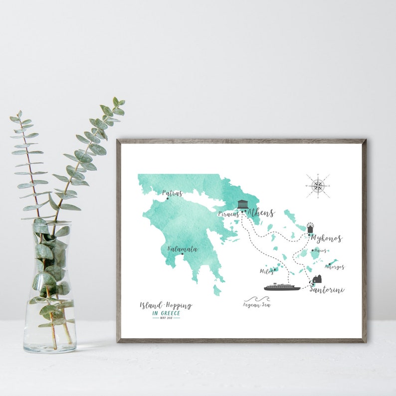 Personalized Travel Map - Greece Travel Map - Greek Islands Map ...