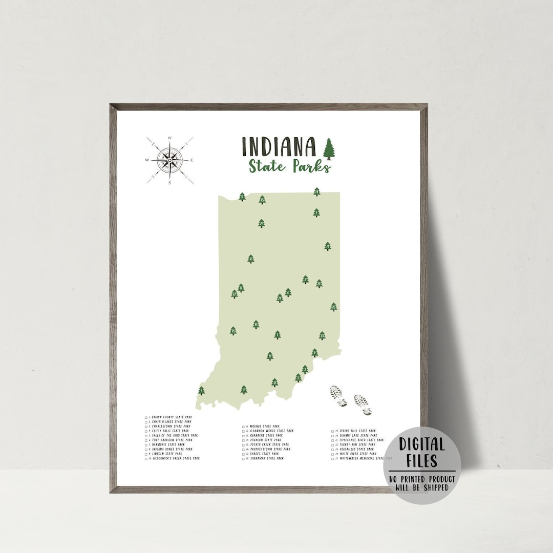 Indiana State Parks Map Print-indiana State Parks Checklist-state Parks ...