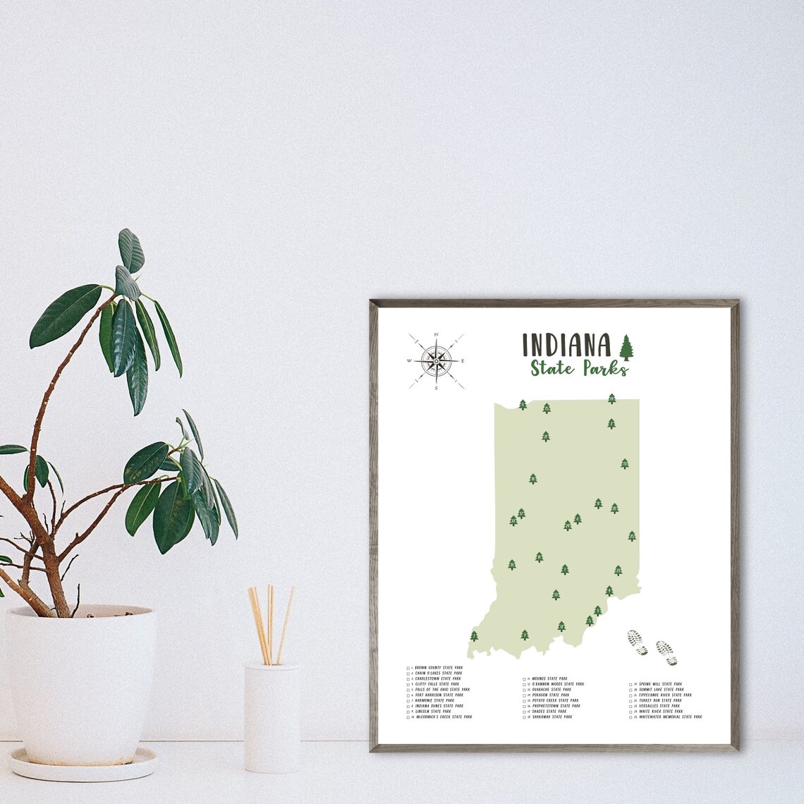 Indiana State Parks Map Print-indiana State Parks Checklist-state Parks ...