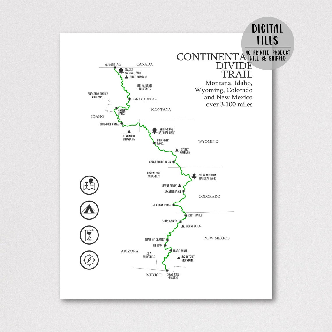 Continental Divide Trail Map-cdt Hiking Map-continental Divide - Etsy