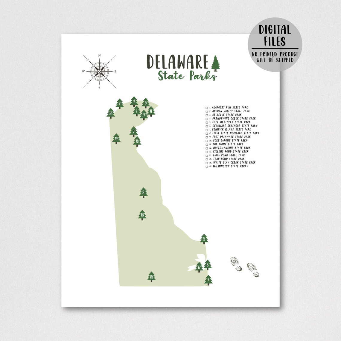 Delaware State Parks Map Print-delaware State Parks Checklist-state ...