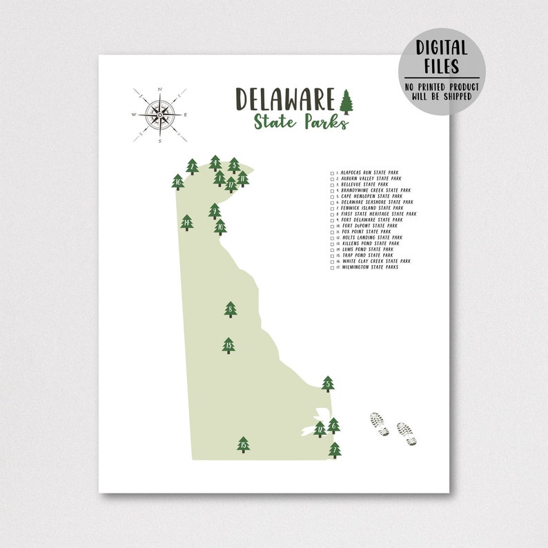 Delaware State Parks Map Print-delaware State Parks Checklist-state ...