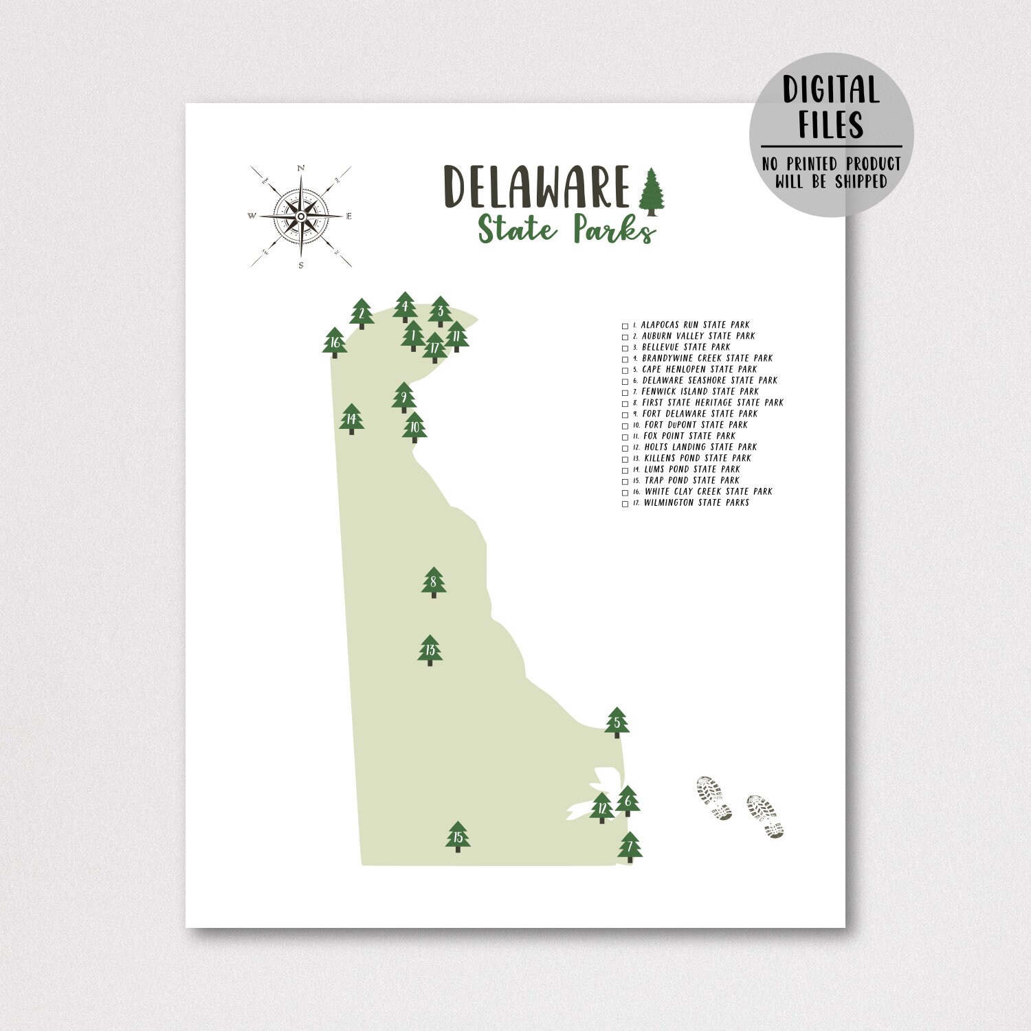Delaware State Parks Map Print-delaware State Parks Checklist-state ...