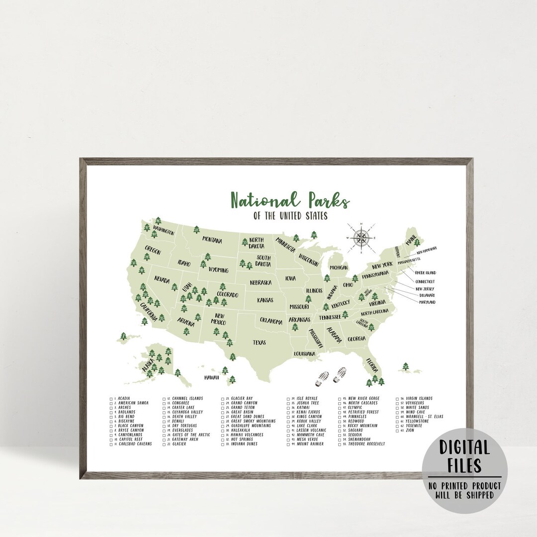 National Parks Map-63 National Parks Checklist-usa National Parks Map ...