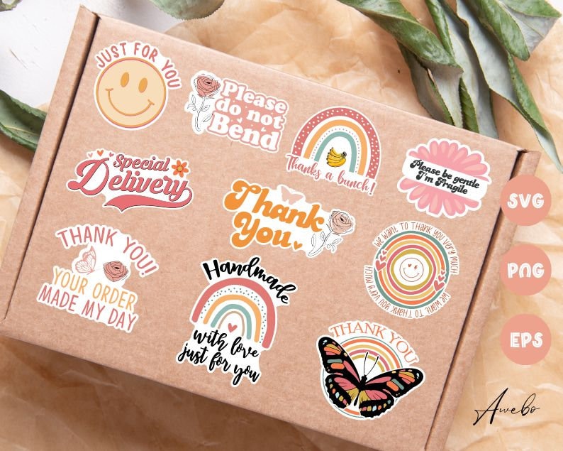 30 Boho Thank You Stickers SVG PNG Bundle Printable Stickers - Etsy