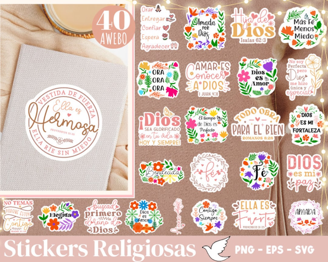 40 Stickers Cristianas SVG PNG, Spanish Bible Verse Svg, Floral Digital ...