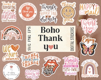 30 Boho Thank You Stickers SVG PNG Bundle Digital Thank You Printable ...