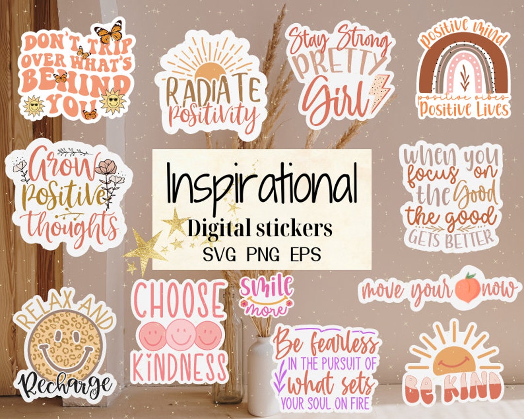 Boho Inspirational Quotes Svg Png Bundle, Printable Stickers ...