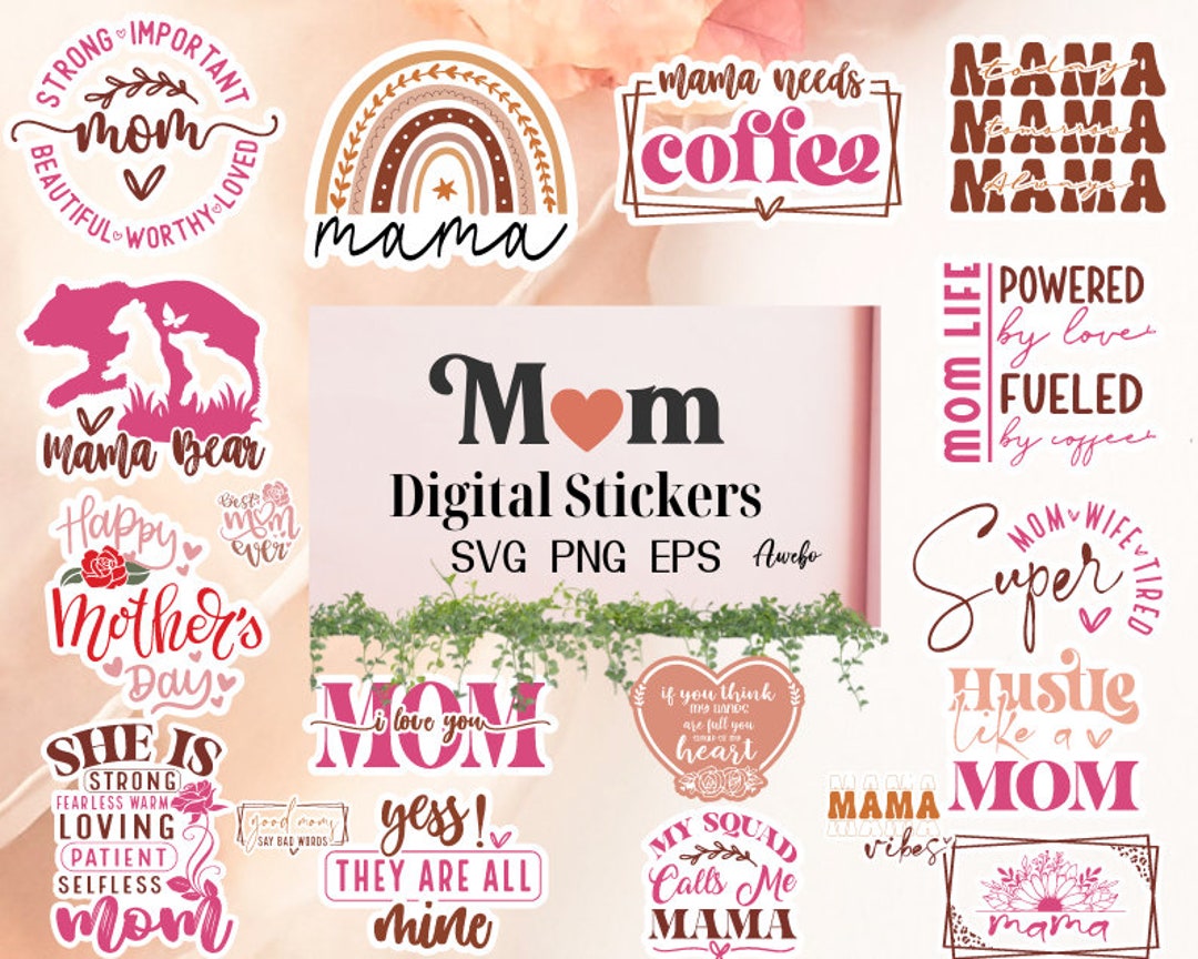15 Boho Mama Stickers Svg Bundle, Mom Quotes Svg, Boho Digital Stickers ...