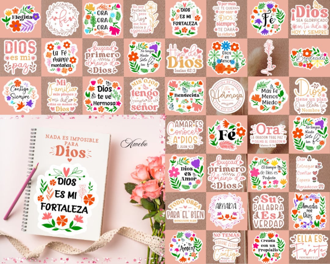 40 Stickers Religiosas Svg, Spanish Svg, Stickers Digitales Svg, Frases ...