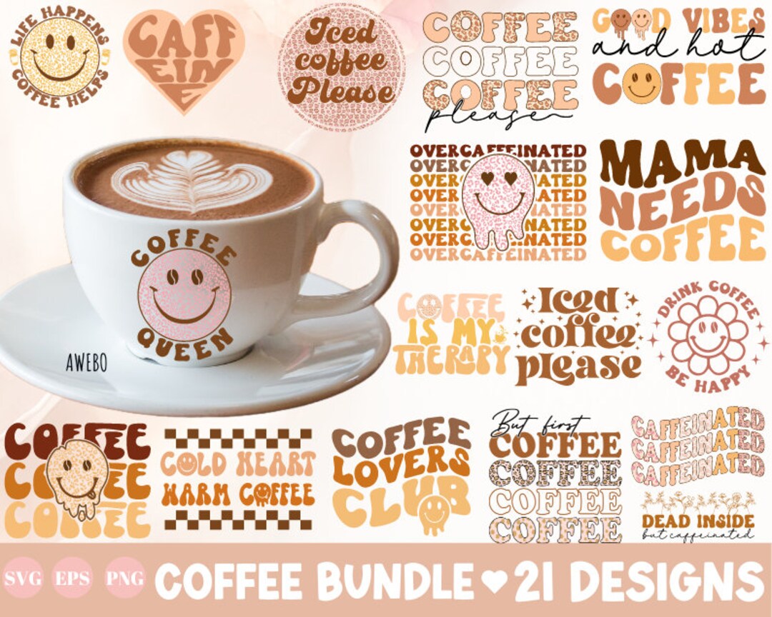 Coffee Cup Svg Png Bundle | Iced Coffee Svg | Printable Cute Stickers ...