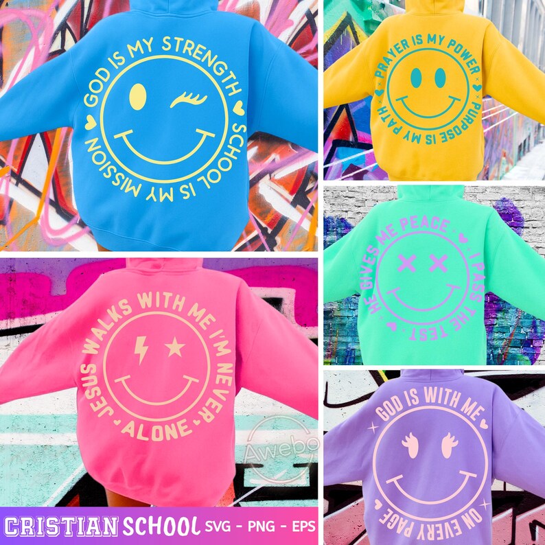 Retro Christian Smiley SVG PNG Bundle | Positive Faith Smiley Face ...