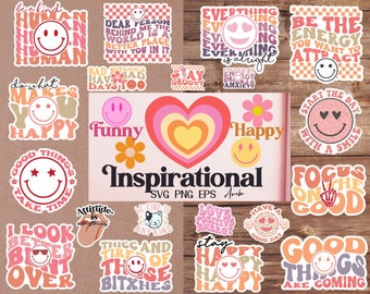 Boho Inspirational Quotes Svg Png Bundle, Boho Stickers Svg, Retro ...