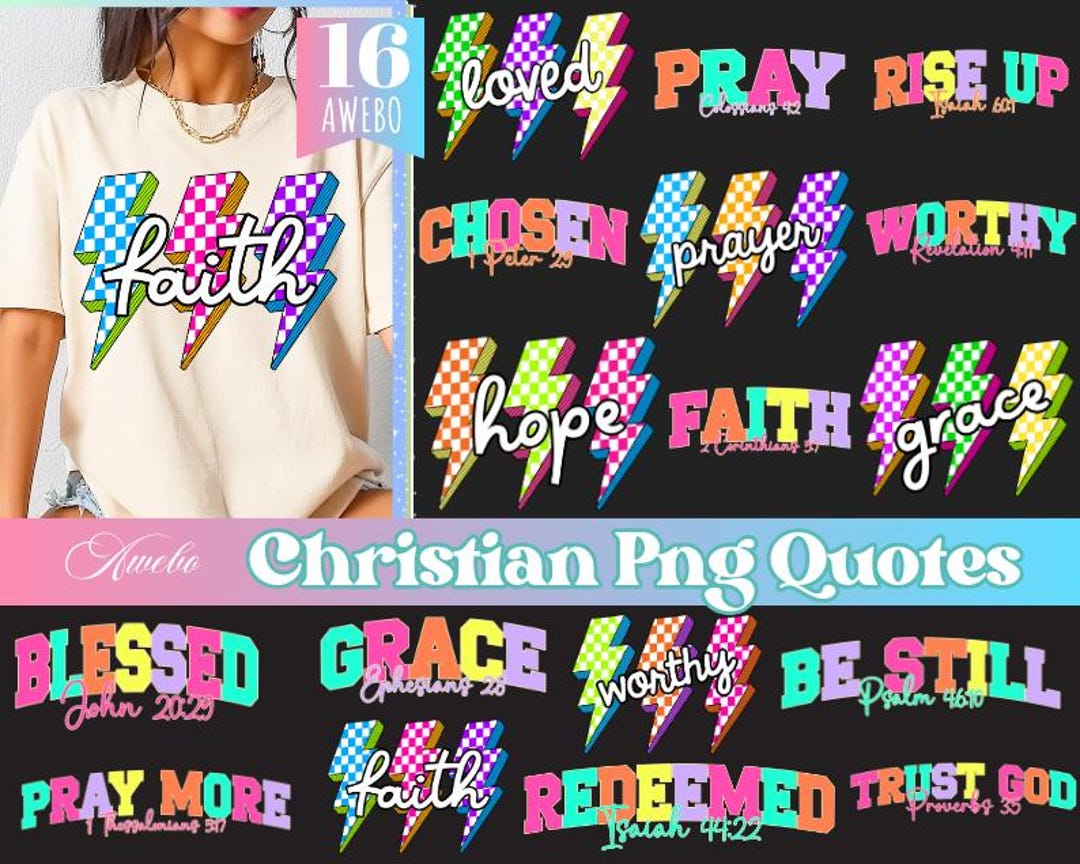 17 Retro Checkered Lightning Bolt Christian PNG Bundle, Bible Verse ...