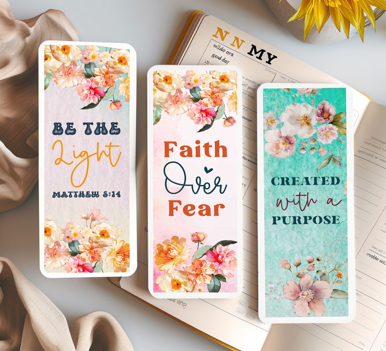 11 Christian Bookmarks Png PDF Bundle, Printable Floral Bookmark ...