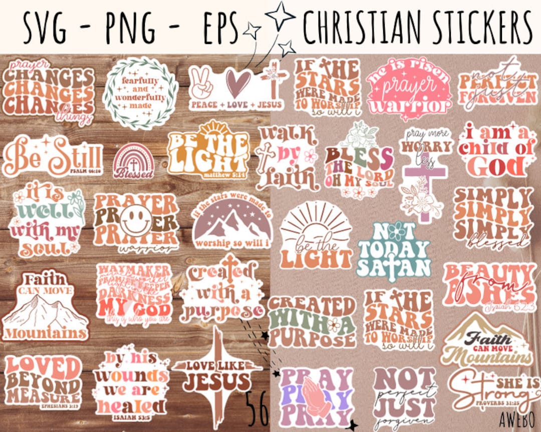 Boho Christian Digital Stickers Svg Png Bundle, Religious Printable ...