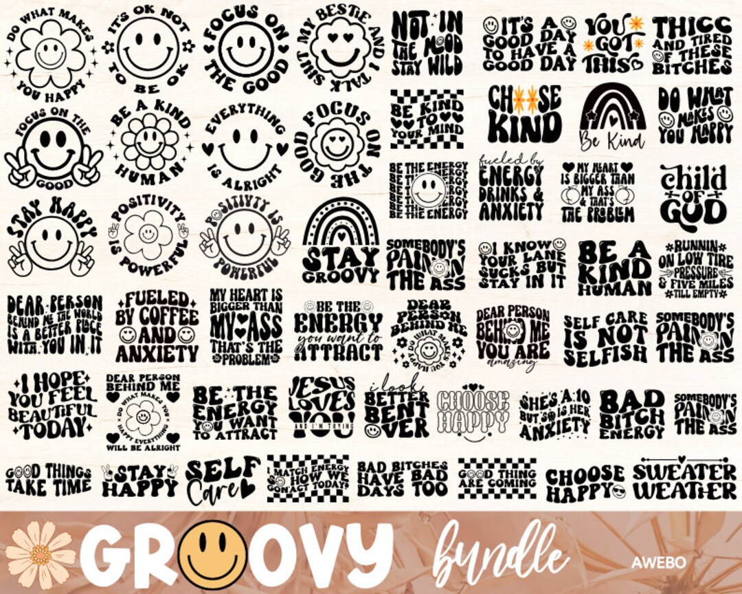 60 Retro Motivational Groovy Svg Png Bundle Mental Health - Etsy