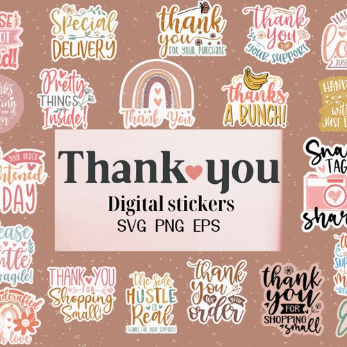 Digital Thank You Stickers Png Thank You Svg Label Svg - Etsy