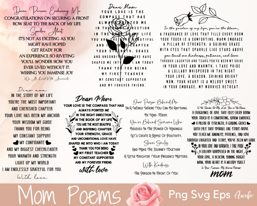Mom Poems Svg Png Bundle, Dear Mom Thank You Svg, Mama Poems Svg, Love ...