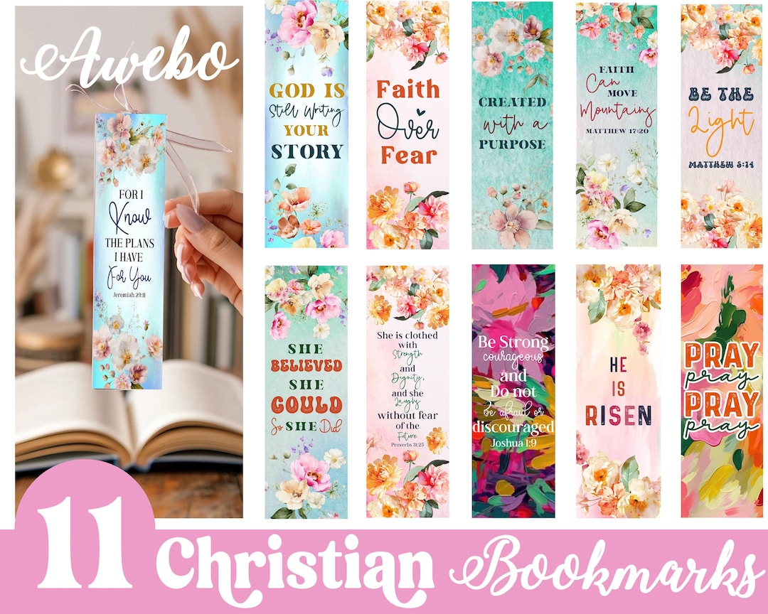 11 Christian Bookmarks Png PDF Bundle, Printable Floral Bookmark ...