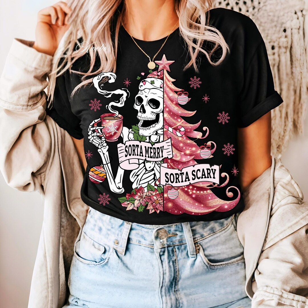 Sorta Merry Sorta Scary Png, Pink Christmas ,trendy Skull Christmas ...