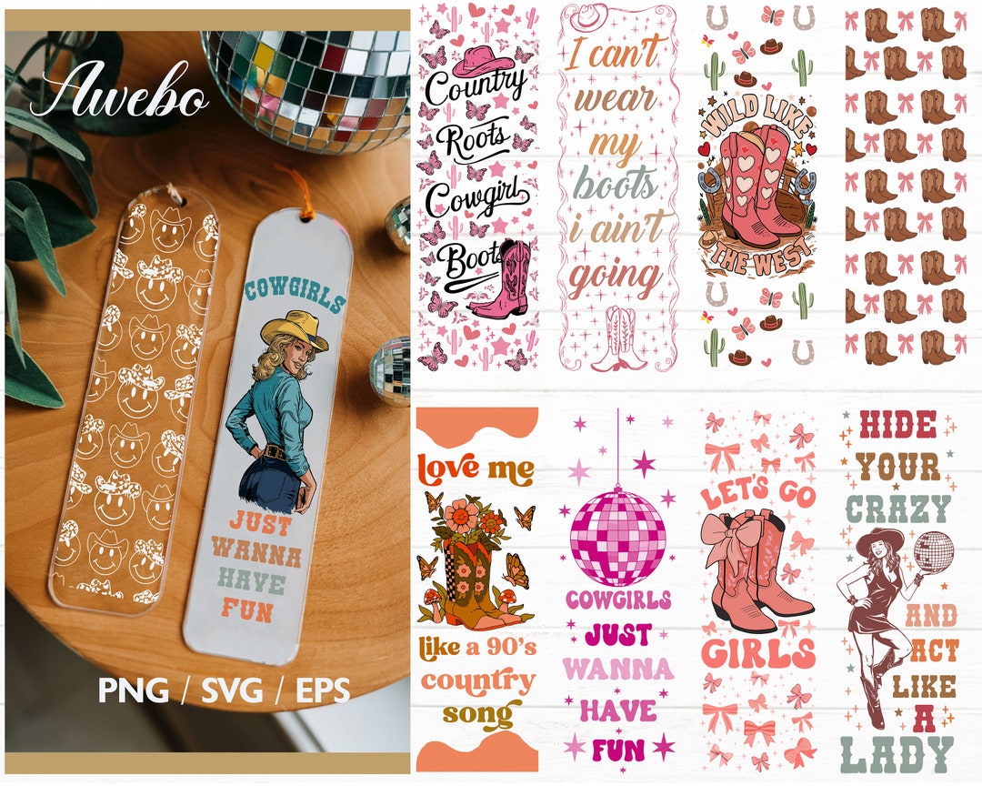 Boho Cowgirl Bookmarks Svg Png Bundle, Printable Coquette Boots, Cute ...