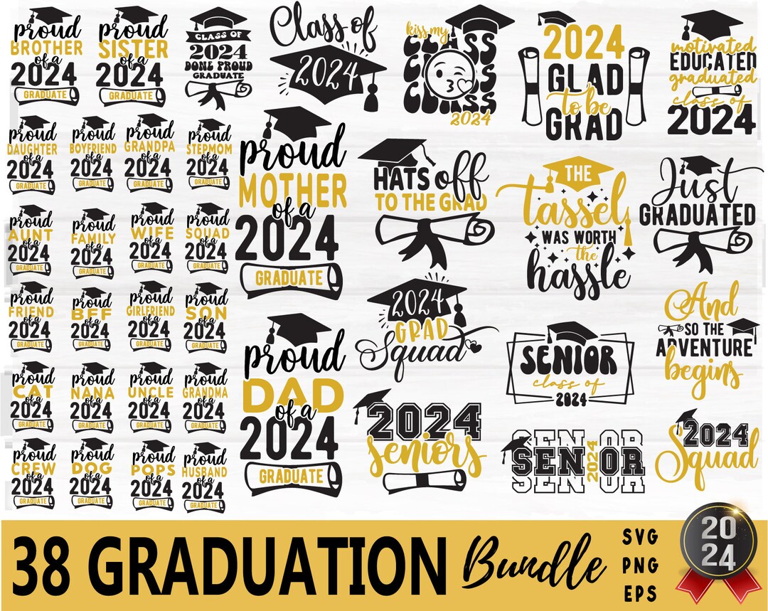 Graduation Svg, Proud Graduate 2024 Design Bundle, Senior Cap Class ...