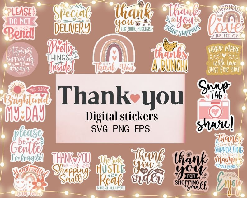 30 Boho Thank You Stickers SVG PNG Bundle Printable Stickers - Etsy