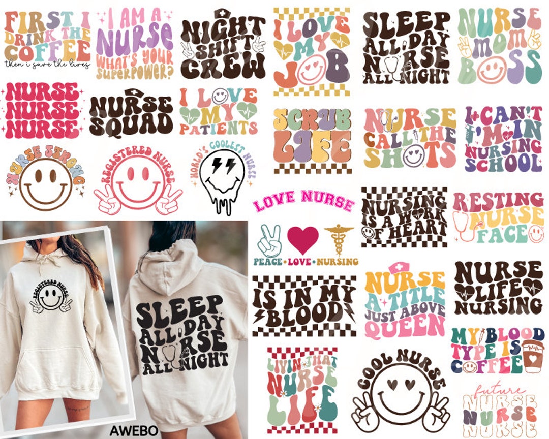 Trendy Retro Nurse SVG PNG Bundle, Funny Nurse Shirt Svg, Nurse Life ...