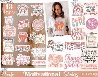 Retro Boho Mental Healthy Svg Png Bundle, Printable Stickers ...