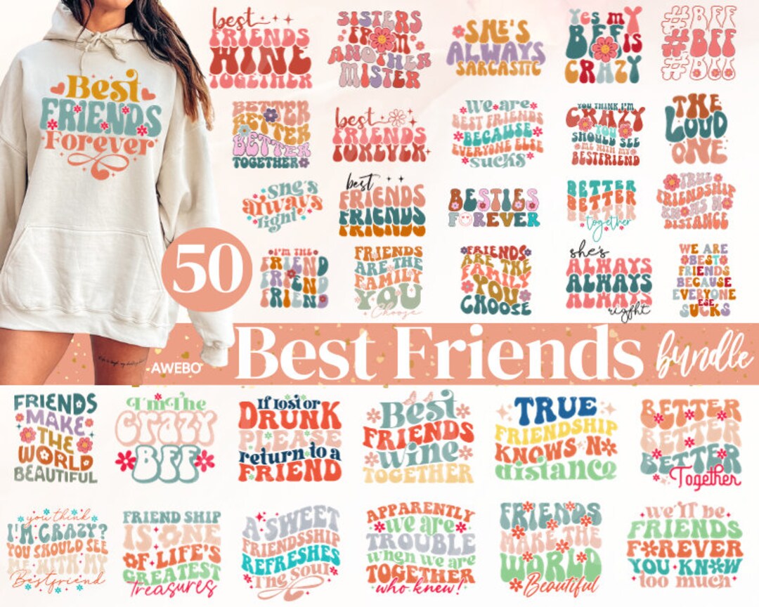 Retro Friendship Svg Png Bundle, Groovy Friends Svg, Best Friends Svg ...