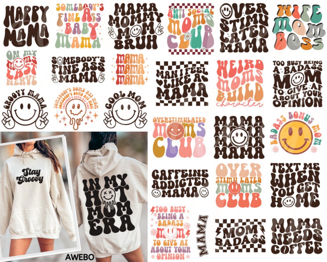 Trendy Retro Mom Svg Bundle, Funny Mom Shirt Svg, Retro Mama Svg, Mom ...
