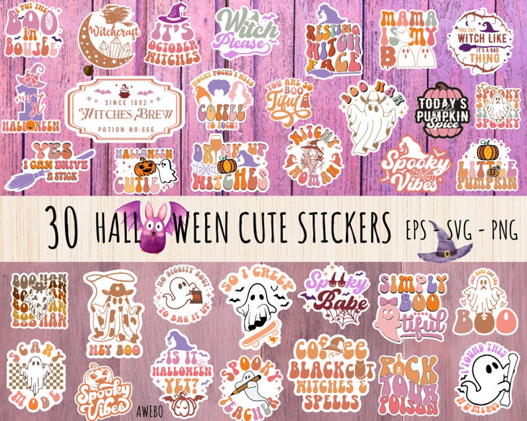 30 Boho Halloween Stickers Svg Png Bundle | Digital Printable Stickers ...